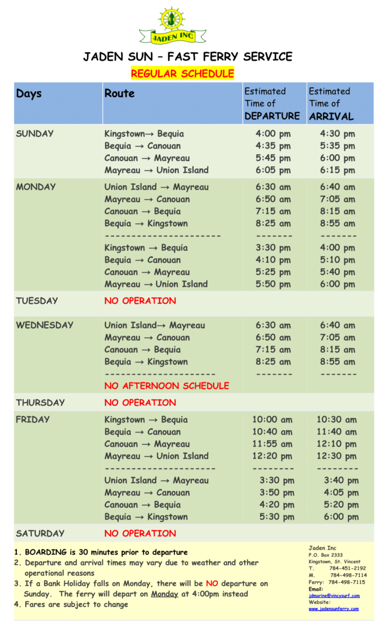 Fast Ferry Schedule – Jaden Sun