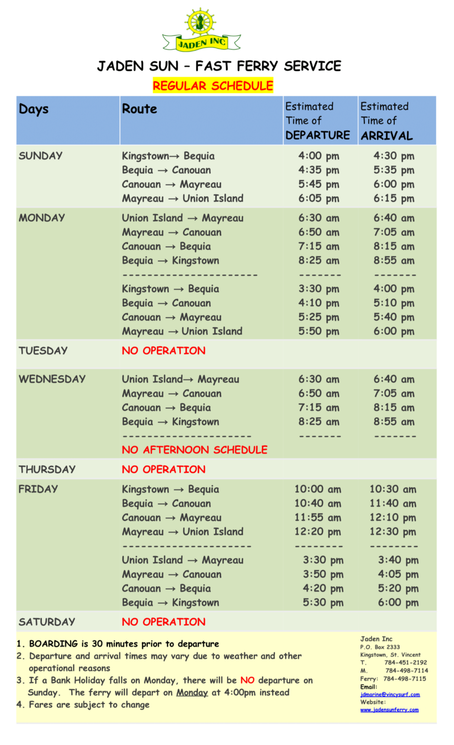 Fast Ferry Schedule – Jaden Sun