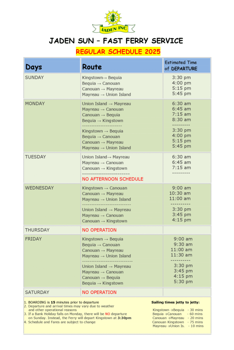 Fast Ferry Schedule – Jaden Sun